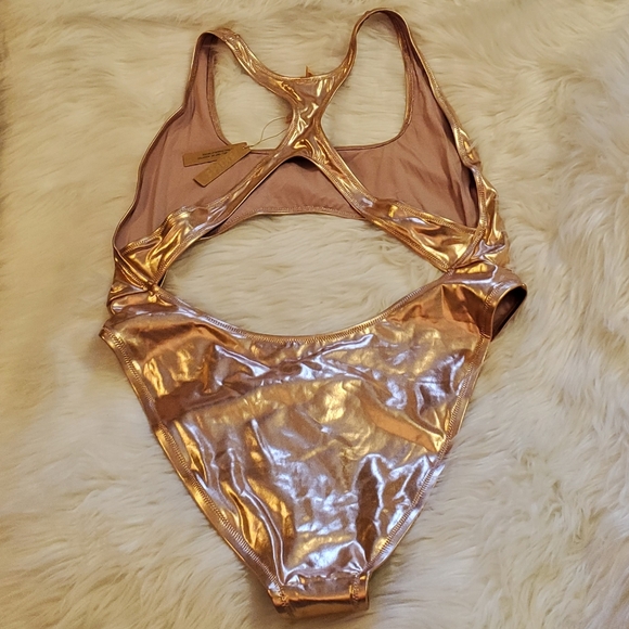 SKIMS | Swim | Skims Swim Cut Out Monokini Metallic Champagne Rose Gold ...